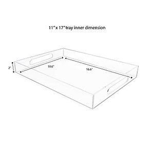 Isaac Jacobs Clear Acrylic Serving Tray (11x17) with Cutout Handles, Spill-Proof, Stackable Organizer, Space-Saver, Food & Drinks Server, Indoors/Outdoors, Lucite Storage Décor & More