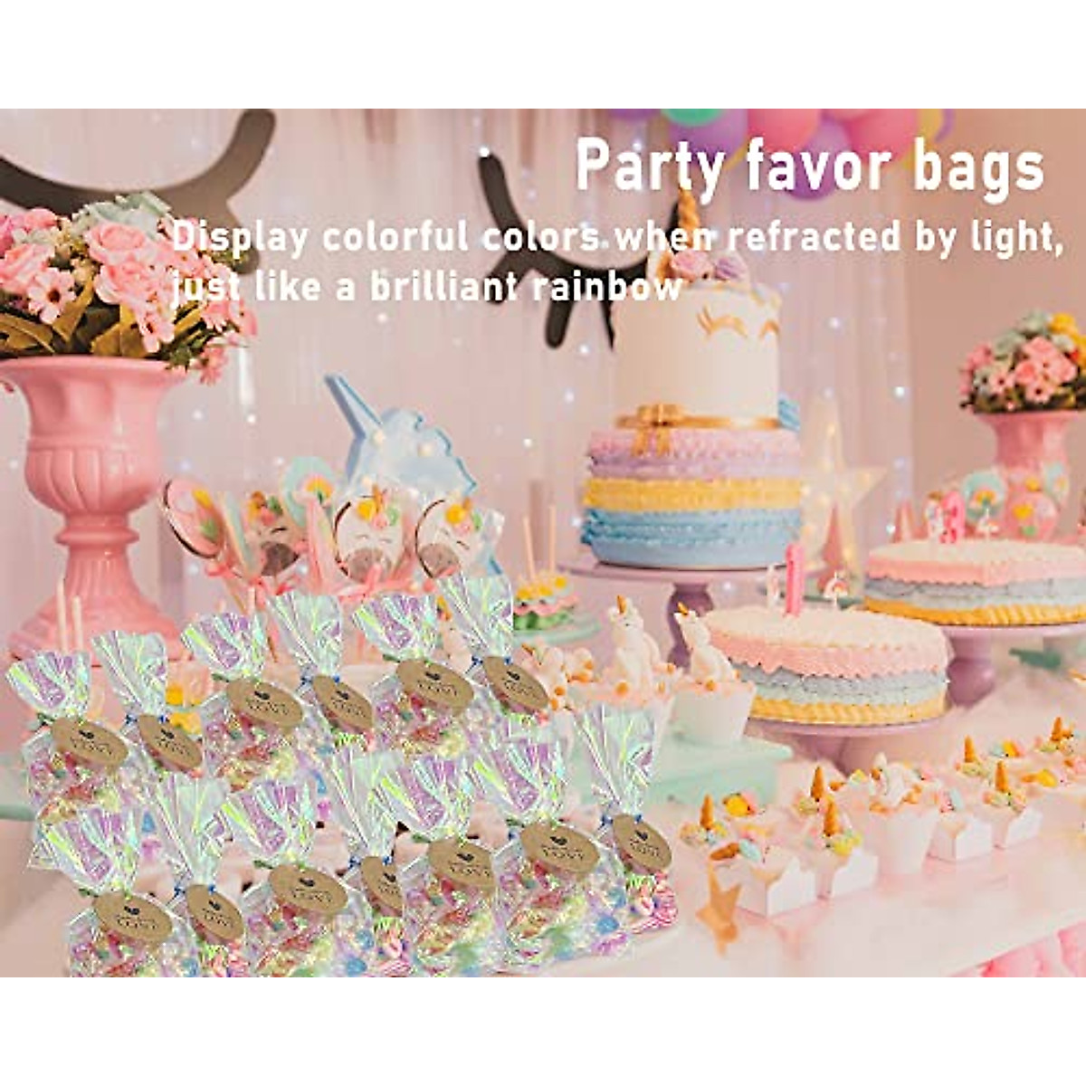 Zulihoia Christmas 100 PCS Cellophane Treat Bags, 4" x 6" Cookie Candy Popcorn Bags, Clear Small Gift Bags, Decorative Party Favor Bags