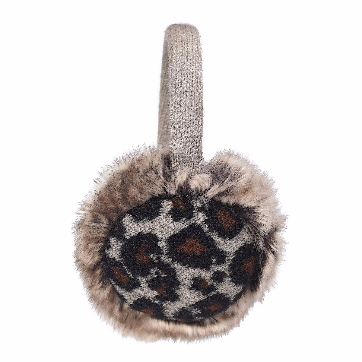 ZLYC Winter Faux Fur Adjustable Earmuffs Cute Knit Fuzzy Ear Muffs for Women Girls (Leopard Gray)