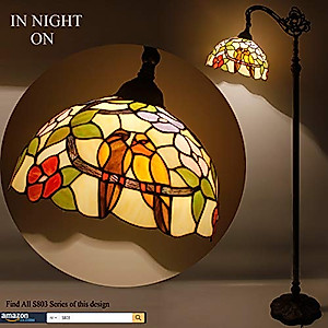 WERFACTORY Tiffany Floor Lamp Stained Glass Double Tropical Bird Arched Lamp 12X18X64 Inch Gooseneck Adjustable Corner Standing Reading Light Decor Bedroom Living Room S803 Series