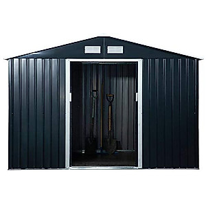 9'X6' Garden Tools Storage Shed Lawn Care Equipment Bicycles Pool Supplies Storage Patio Yard Backyard Use Sloped Roof Design 2 Sliding Door 4 Ventilation Window Galvanized Steel Frame Construction