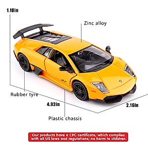 TGRCM-CZ 1/36 Scale Murcielago LP670-4 Casting Car Model, Zinc Alloy Toy Car for Kids, Pull Back Vehicles Toy Car for Toddlers Kids Boys Girls Gift (Yellow)