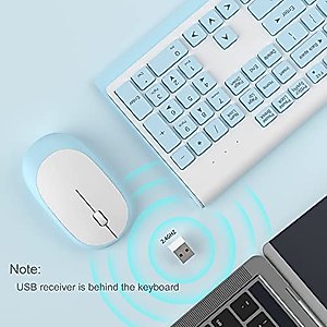 Wireless Keyboard Mouse Combo, MageGee V650 Quiet Full Size 2.4G Ultra-Thin Wireless Keyboard and Mouse Set with Number Pad for Windows, Desktop, Laptop, PC, White Blue