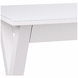 Walker Edison Lawrence Urban Industrial X Leg Glass Top Computer Desk, 48 Inch, White