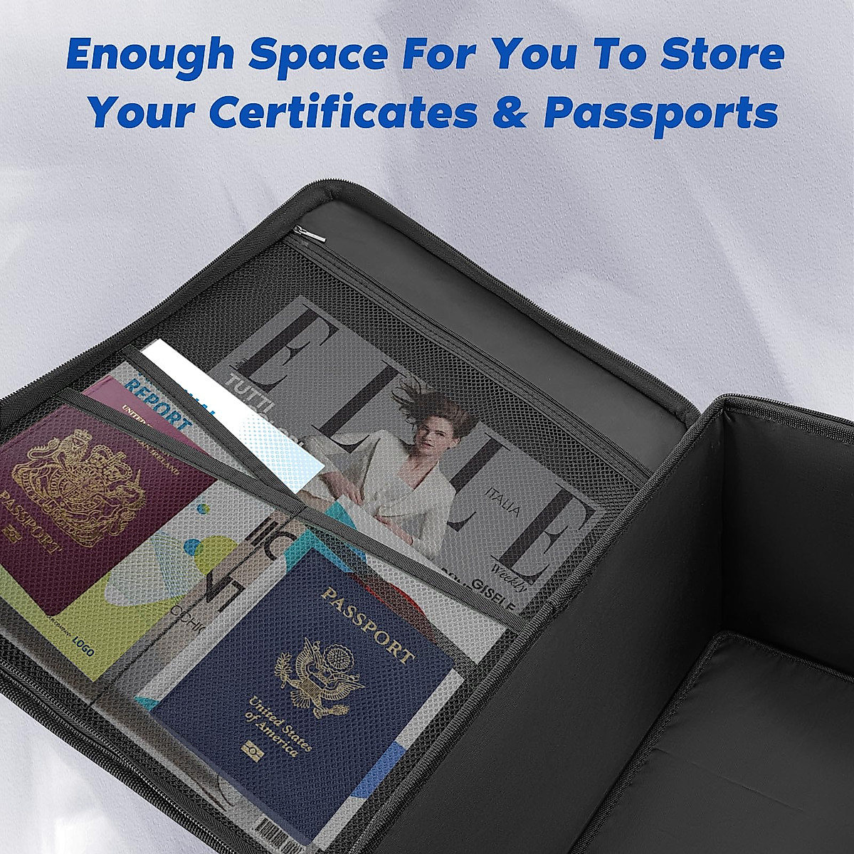 Fireproof Document Box with Lock, Waterproof File Safe Box Anti-Static Collapsible Portable Office Home File Cabinet with Reflective Strip for important Hanging Letter & Legal Folder Certificate