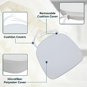 LeisureMod Memory Foam Chair Cushion: Comfortable Pads with Modern Ties for Dining & Kitchen Chairs, Stay in Place Non Skid Design, Removable Cover, Machine Washable, Seat Pad 15x15 (White)