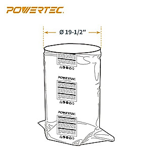 POWERTEC 70009 Clear Plastic Dust Collection Bag, 19-1/2 Inch Dia x 33-Inch, 5-Pack Dust Collector Bags for machine with 19”Filter Drum–5 Pack