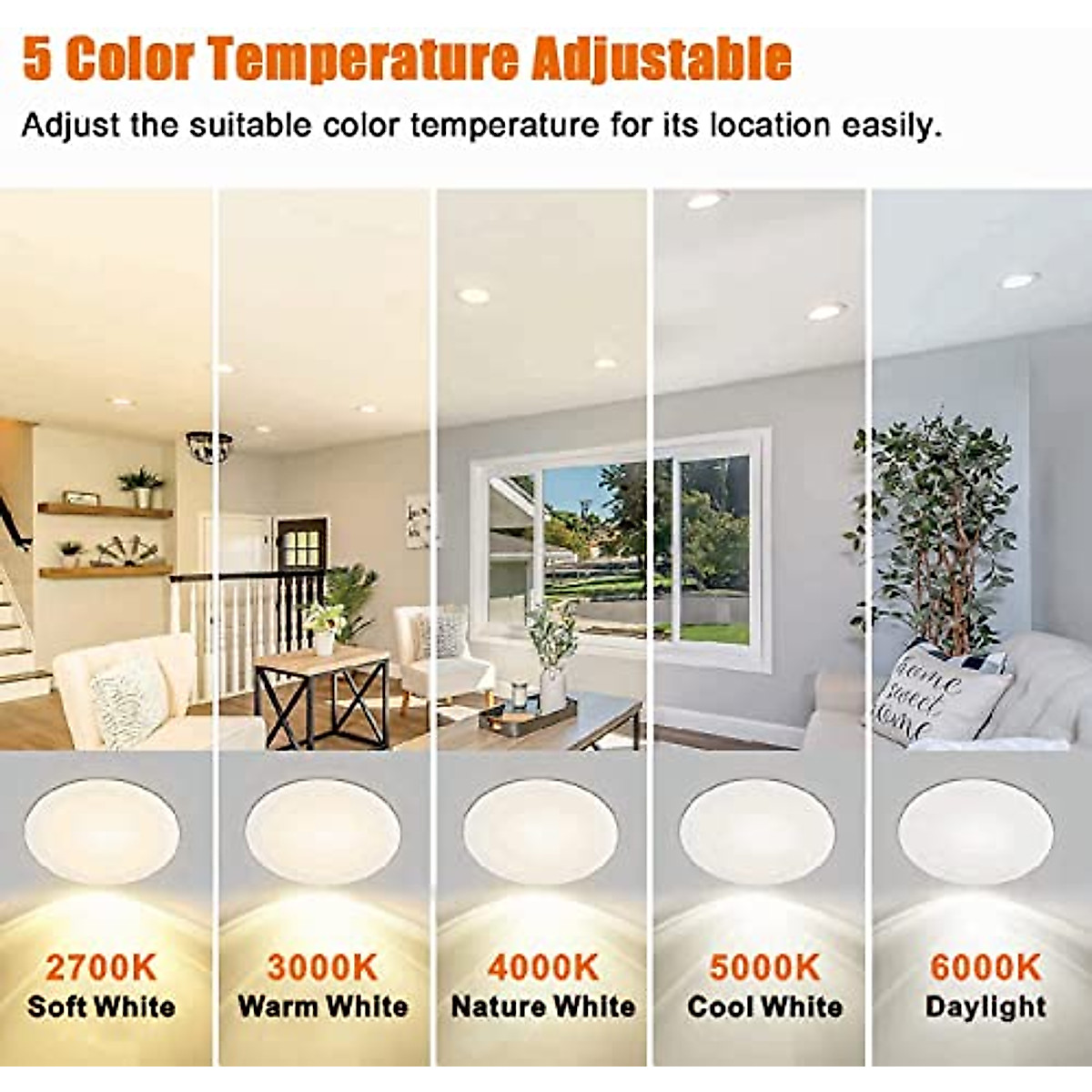 obstime 6 Pack 14W 4 Inch Ultra-Thin LED Recessed Lights Slim with Junction Box,2700K/3000K/4000K/5000K/6000K Selectable,High Brightness Eqv 150W, Dimmable Canless LED Recessed Light-IC Rated&ETL