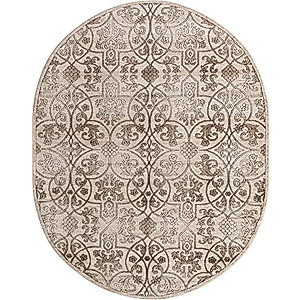 Rugs.com Nepal Collection Rug – 8X10 Oval Dark Beige Medium Rug Perfect for Living Rooms, Large Dining Rooms, Open Floorplans