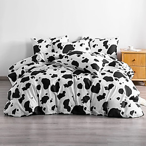 NTBAY Microfiber Queen Duvet Cover Set, 3 Pieces Ultra Soft Cow Printed Comforter Cover Set with Zipper Closure and Corner Ties, Black and White