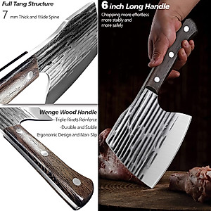 ohmonlyhoo Meat Cleaver Knife Heavy Duty Bone Chopper, Butcher Knife for Meat Cutting, Bone Cutter with Hand Forged High Carbon Steel Full Tang Viking Chopping Axe Outdoor