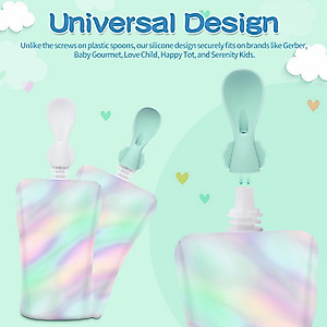 Leak-Proof Silicone Food Pouch Squeeze Spoon - No-Spill, Easy Attach Silicone Tops for Infants, 4-Pack
