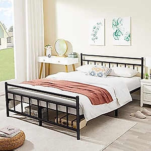 GreenForest Full Size Bed Frame with Headboard Metal Platform Bed with Heavy Duty No-Noise Steel Slats Strong Support Mattress Foundation, No Box Spring Needed, Full Size