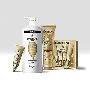 Pantene 2-in-1 Shampoo and Conditioner Twin Pack with Hair Treatment Set, Daily Moisture Renewal for Dry Hair, Safe for Color-Treated Hair (Set of 3)