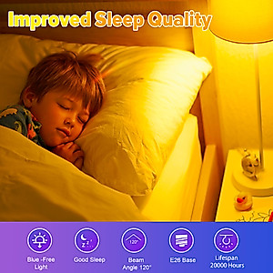 DALUXshop Amber Sleep Light Bulbs, Blue Light Blocking, A19 9W(60 Watt Equivalent) Dim Light Bulbs for Lamp, 1800K Warm Light Bulbs, E26 for Healthy Sleep, Bedroom, Kids Room, 2 Pack