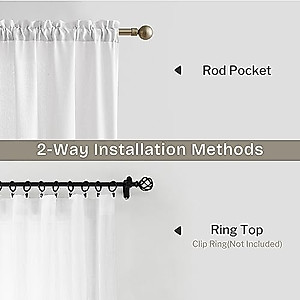 Anpark White Semi Sheer Curtains Linen Rod Pocket Curtains Tiebacks Included Semi Sheers, Privacy & Serenity for Bedroom, Soft Light for Relaxation - 52" W x 84" L, 2 Panels