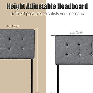 Giantex Modern Upholstered Headboard, Tufted Button Faux Linen Headboards, 3 Level Adjustable Height, Heavy Duty Metal, Queen& Full Size Suitable (Grey)