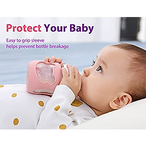100% Silicone Baby Bottle Sleeves for Philips Avent Natural Glass Baby Bottles, Premium Food Grade Silicone Bottle Cover, Cute Bear Design, 4oz, Pack of 2 (Pink/Purple)