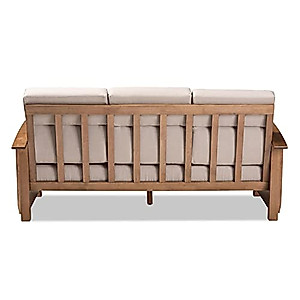 Baxton Studio Charlotte Modern Classic Mission Style Taupe Fabric Upholstered Walnut Brown Finished Wood 3-Seater Sofa