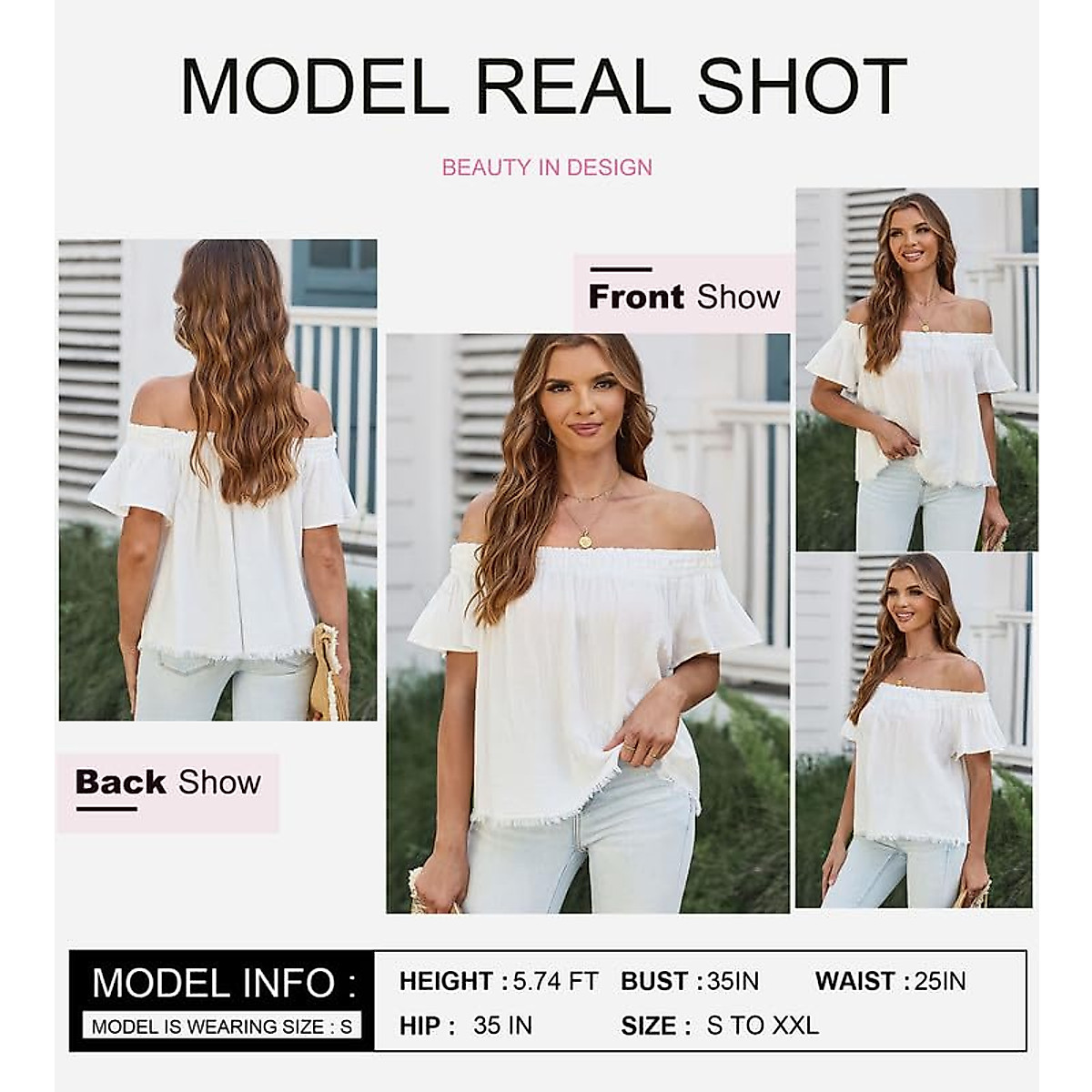 Dokotoo Women's Sexy Off The Shoulder Tops Summer Fashion 2024 Solid Cotton Flowy Crop Tops Shirred Neck Ruffle Sleeve Blouses for Work Out XX-Large White