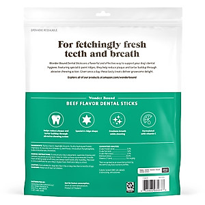 Amazon Brand - Wonder Bound Beef Flavor Dental Sticks for Small/Medium Dogs (15-40 lbs), 6-Ridge Shape for Plaque & Tartar Control, Freshens Breath, Formulated with Vitamin C, 45 Count (Pack of 2)