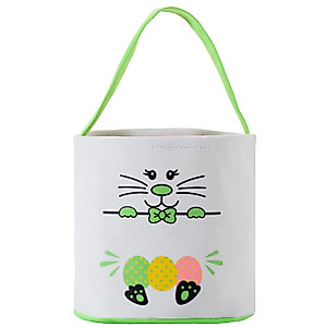 E-FirstFeeling 2 Pack Easter Bunny Basket for Kids Egg Hunt Bunny Baskets Canvas Easter Basket Bucket Tote for Easter Candy (Green Purple)