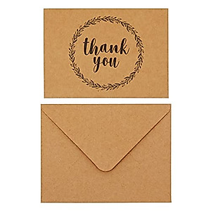 Best Paper Greetings 120 Pack Bulk Thank You Cards with Envelopes, Blank Kraft Paper Notes with V-Flap Envelopes for Wedding, Graduation, Baby Shower, Business, Funeral, Birthday (3.5x5 in)