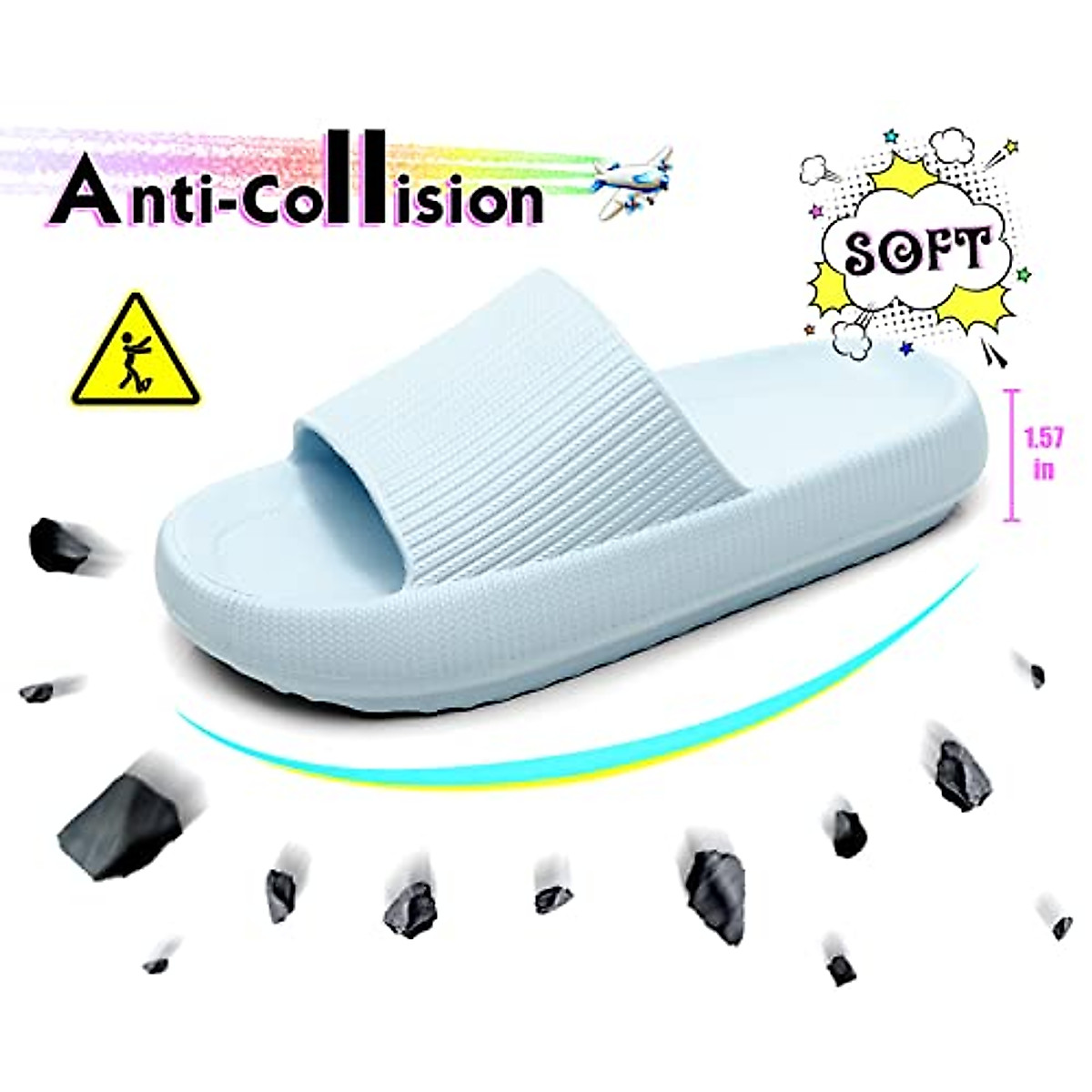 House Slippers For Women & Men - Cloud Slippers Non Slip Pillow Shower Slides Open Toe Comfy Quick Drying Bathroom Sandals For Spa Pool Gym Beach Indoor and Outdoor Sky Blue 4041