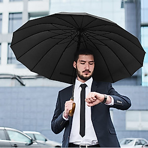 G4Free 54 Inch Large Windproof Umbrella for 2 Persons, 16 Ribs Auto Open Classic Wooden J Handle Cane Stick Golf Rain Umbrellas for Men Women Travel 120cm