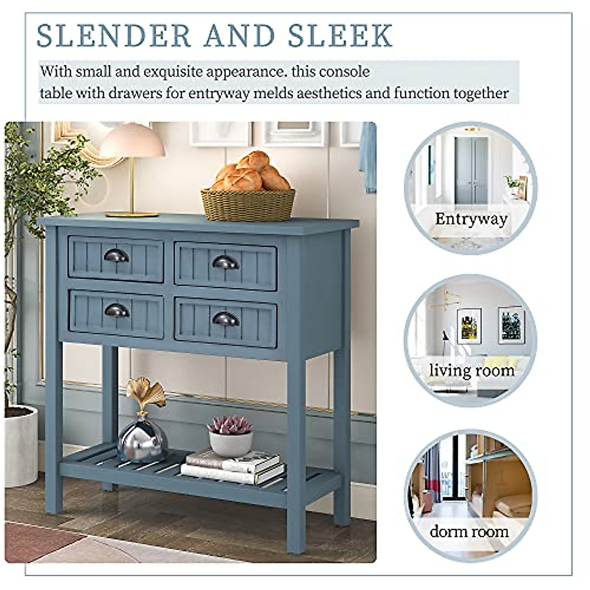 Merax Navy Classic Buffet Sideboard, Wood Cabinet, Console Table with Storage Shelf, 4 Drawers for Living Kitchen Dining Room, Type 10