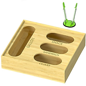 Ziplock Bag Storage Organizer For Kitchen Drawer, Upgraded Bamboo Food Storage Bag Holder For Gallon, Quart, Sandwich, Snack & Variety Size Bags