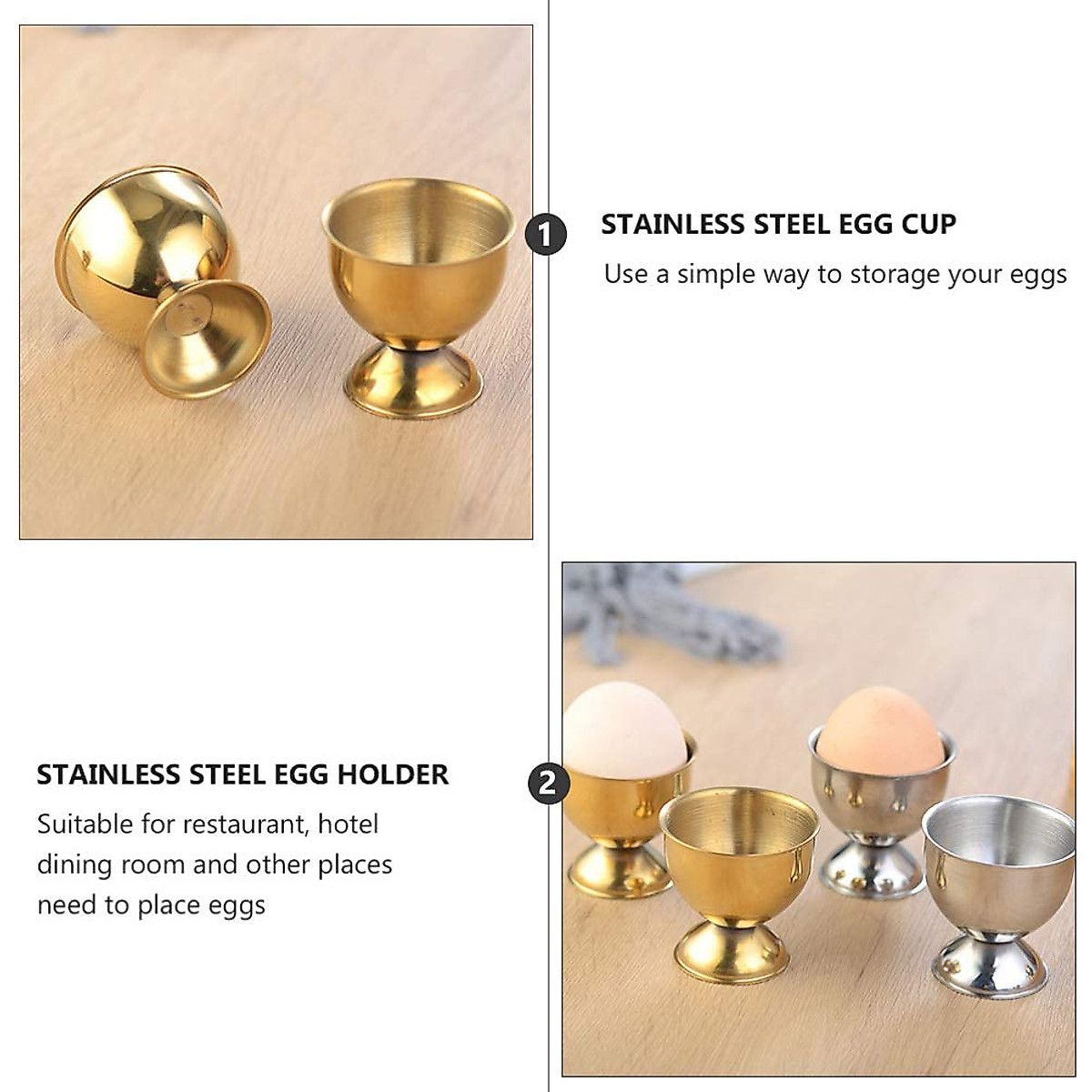 Cabilock 6pcs Egg Cup Egg Tray Stainless Steel Boiled Egg Cups Holder Stand Serving Cup for Egg Dishwasher Safe Gold