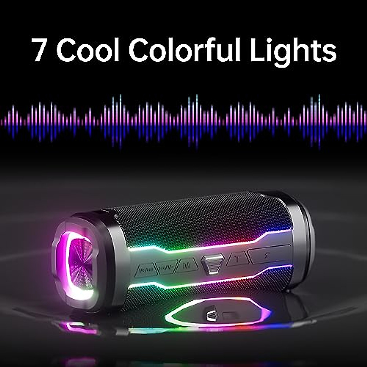 Bluetooth Speakers, Portable Bluetooth Speakers Wireless with 20W Loud Stereo Sound, IP7 Waterproof Shower Speaker Colorful Flashing Lights, Built-in Mic Hands-free Calling, for Outdoor Home Party