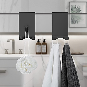 Linkidea 2 Pack Over Shower Door Towel Hook, Double Side Bathroom Towel Hooks with Non-Slip Sponge Pad, Shower Hook for Frameless Glass Doors, Black
