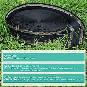 2 1/4 Inch x 200 Ft Lawn Chair Webbing with 100 Pieces Webbing Clips Lawn Chair Re Web Kit Chair Replacement Webbing Patio Furniture Outdoor Chair Strap Kits for Macrame Chair Frame Supplies