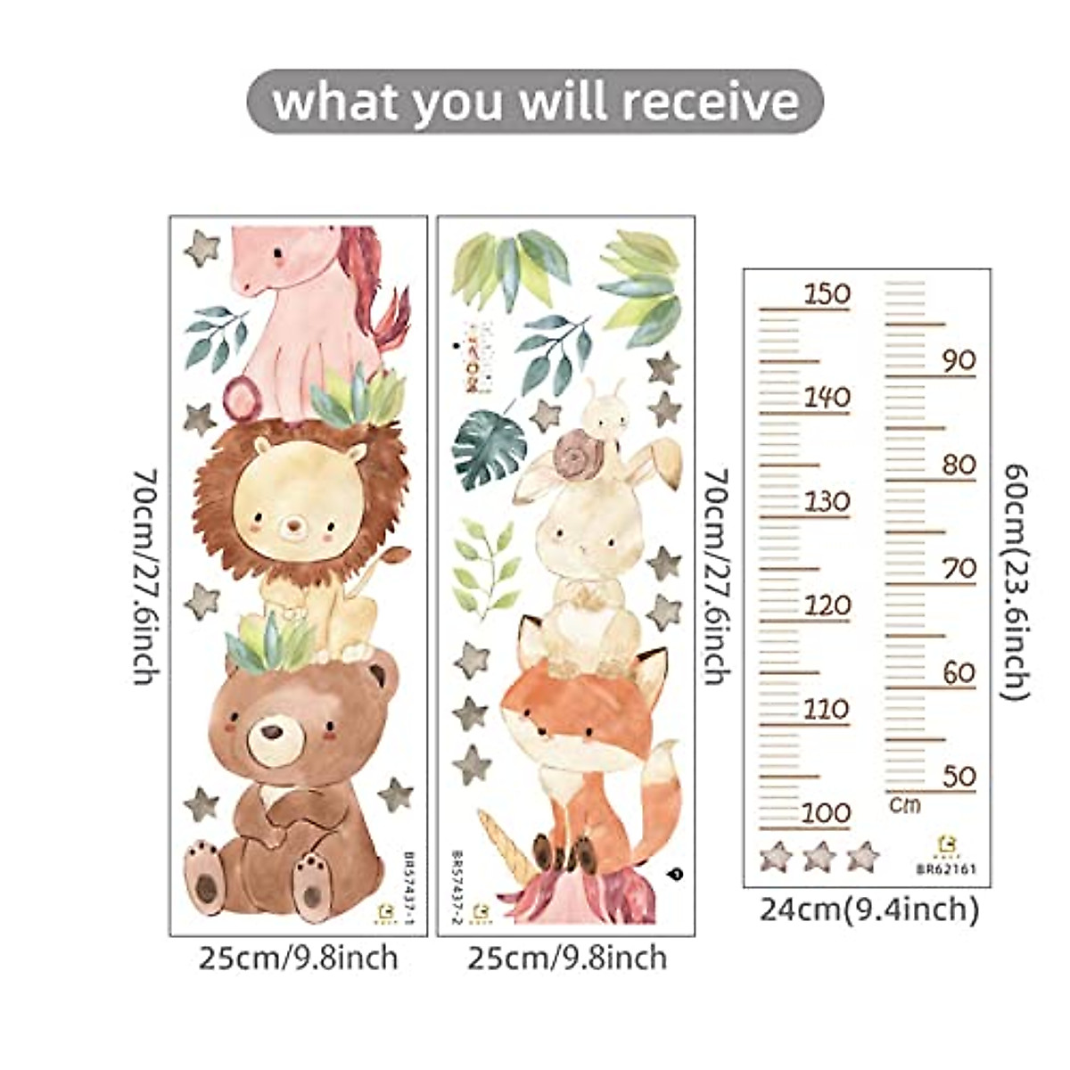 Kawaii Wall Decorations, Cute Cartoon Height Chart Stickers, Growth Chart for Wall, Living Room, Bedroom Wall Decoration Stickers (Bear Stacked)