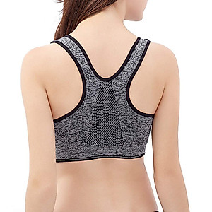 JFLYOU Bra For Women,Ladies Zip Front Sports Bra Wireless Post Surgery Bra Active Yoga Sport Yoga Bra(Gray,X-Large)