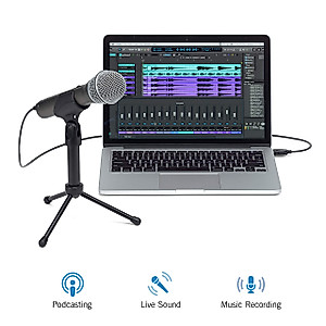 Samson Technologies Q2U USB/XLR Dynamic Microphone Recording and Podcasting Pack, Silver & Audio-Technica ATH-M20X Professional Studio Monitor Headphones, Black