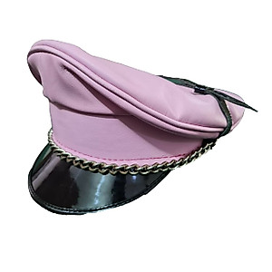 Real Leather Pink Leather Biker Peaked Muir Army Police Gay Chain Cap Party Hat, 7 1/4