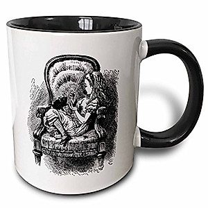3dRose Girl Playing With Cat - Alice In Wonderland Vintage Book Illustration Mug, 11 oz, Black