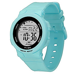 WISHFAN Sports Watch for Women, Women’s and Girls’ Watch Waterproof Digital Watch with 7 Colors Backlight (Turquoise)