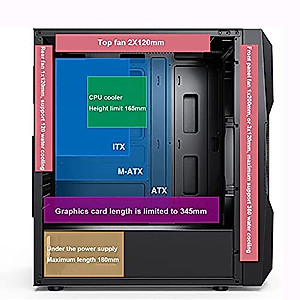 Computer Cases,Mid-Tower PC Gaming Case ATX/M-ATX/ITX - Front I/O USB 3.0 Port - Acrylic Glass Side Panel - 200mm Big Fanm - 5 RGB Fans (Color : Black)