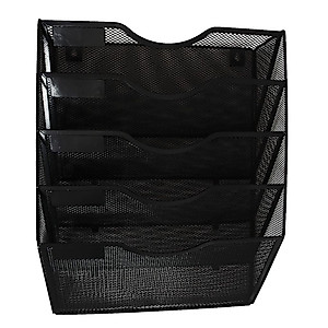 Klickpick Office 5 Sections Hanging Files Wall Mounted Metal Mesh Document File Organizer Magazine Holder Rack Organizer Section Racks Multipurpose Use to Display Files, Magazine, Newspapers- Black