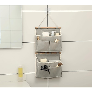 Alunsito Hanging Storage Organiser 2Pcs Waterproof Wall Hanging Bag Linen Cotton Organizer Wall Basket, Closet Hanging Pouch with Hooks for Bedroom Bathroom Kitchen