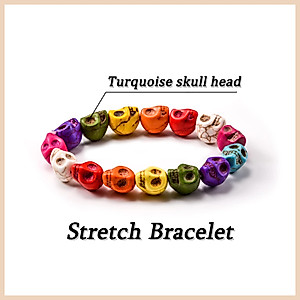 GBTBYS Skull Bracelet Halloween Gifts Set of 4 Colorful Turquoise Skeleton Beads Elastic Bracelets Tibetan Prayer Charm Yoga Hip Hop for Men Women Husband Boyfriend Couple Birthday Gifts