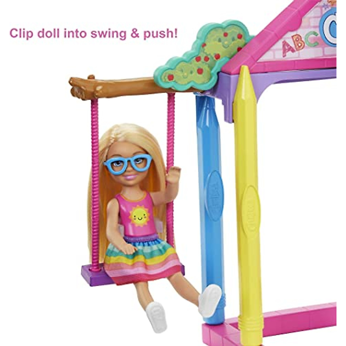 Barbie Club Chelsea School Playset with Blonde Small Doll & Classroom Accessories, Flipping Blackboard, Cafeteria, Desks & More (Amazon Exclusive)