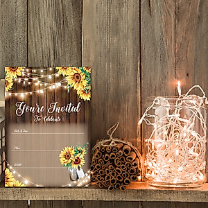 AnyDesign Rustic Sunflower Fill-in Party Invitations, 25 Sets with 25 Envelopes, Suitable for Birthday, Baby Shower, Wedding, Bridal Shower, Rehearsal Dinner, Anniversary, etc.