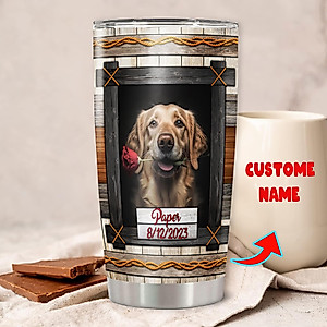 Personalized Photo Dog Tumbler With Lid Customized Name Picture Insulated Cup Stainless Steel Travel Mug Pet Remembrance Mising Sympathy Loss Gifts For Dogs Lovers