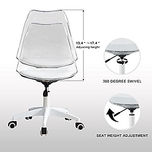Ebullient Acrylic Clear Desk Chair Modern Home Office Ghost Chairs with Wheels Cute Armless Rolling Vanity Plastic Chair with Adjustable Height (Clear)