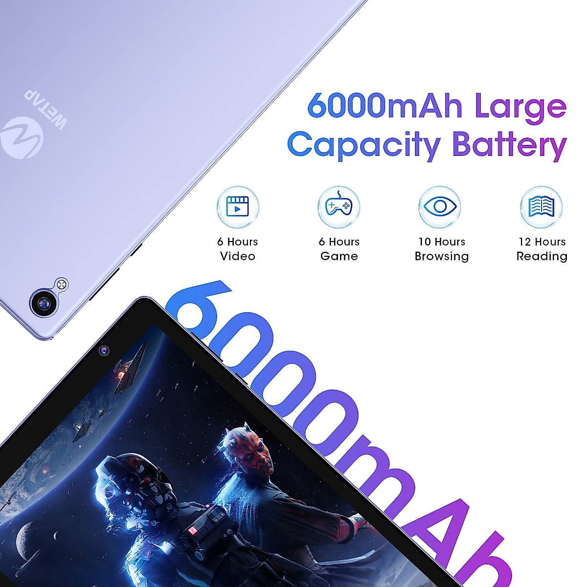 WeTap Android Tablet 10 inch Tablets丨 M10 Android 12 OS, 2+32GB / 512GB Expandable, Dual Camera Android Tablet, 1280x800 IPS Tablets, Quad-Core Processor, 6000 Mah Battery Bluetooth WiFi (Purple)